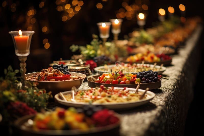 Catering Buffet Food on a Long Table in a Hotel Restaurant Stock ...