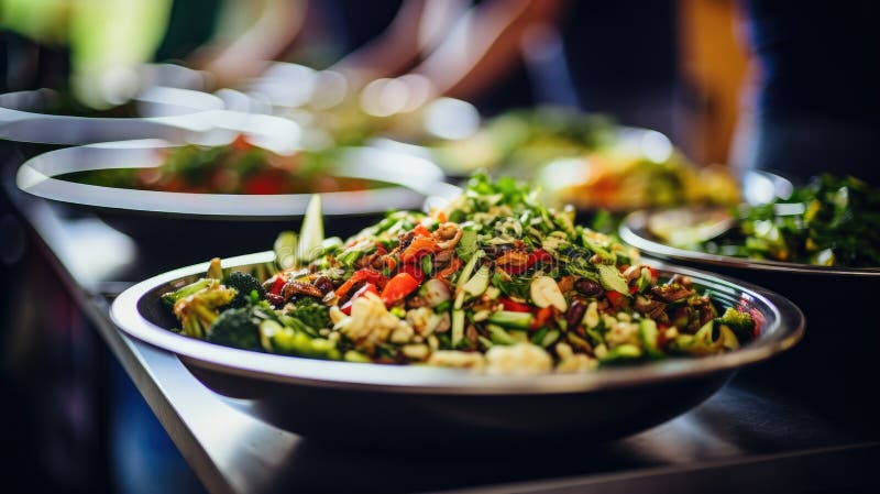 Catering Buffet Food on a Long Table in a Hotel Restaurant Stock ...