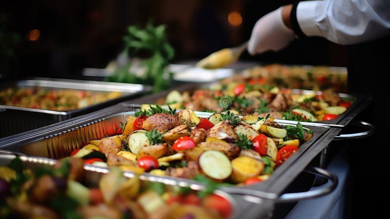 Catering Buffet Food on a Long Table in a Hotel Restaurant Stock ...