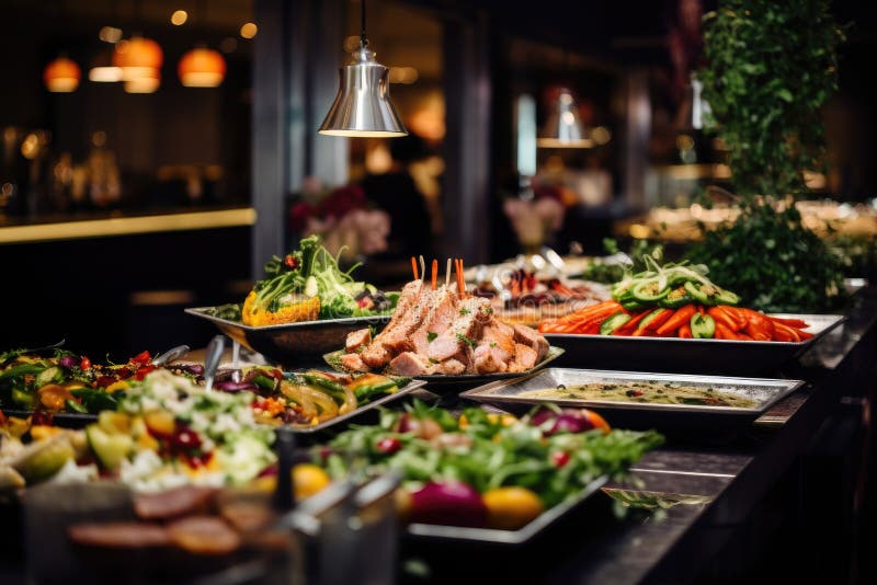 Catering Buffet Food on a Long Table in a Hotel Restaurant Stock ...