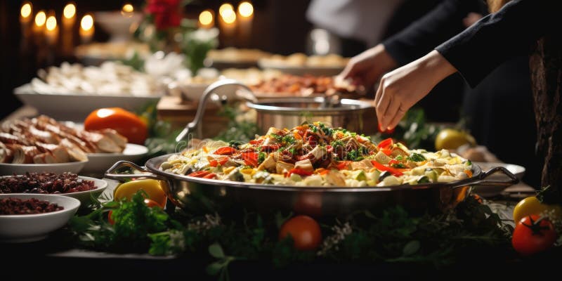 Catering Buffet Food on a Long Table in a Hotel Restaurant Stock ...
