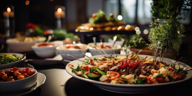 Catering Buffet Food on a Long Table in a Hotel Restaurant Stock ...