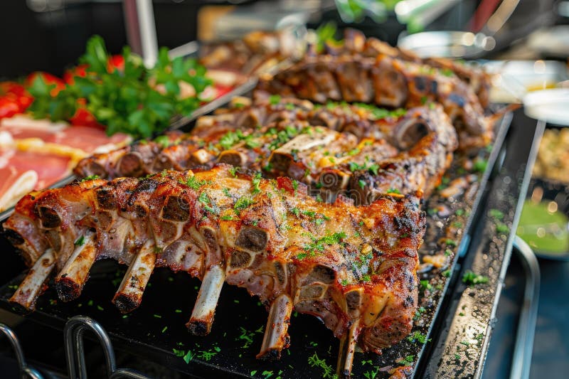 Catering Buffet Food on a Long Table in a Hotel Restaurant Stock ...