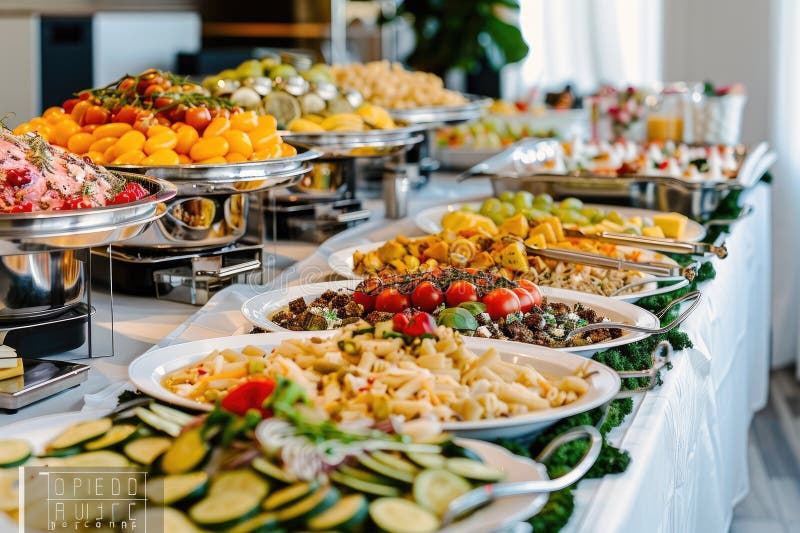 Catering Buffet Food on a Long Table in a Hotel Restaurant Stock ...