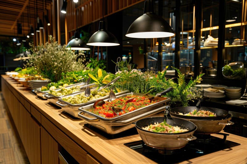 Catering Buffet Food on a Long Table in a Hotel Restaurant Stock ...