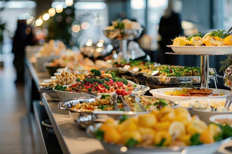 Catering Buffet Food on a Long Table in a Hotel Restaurant Stock ...