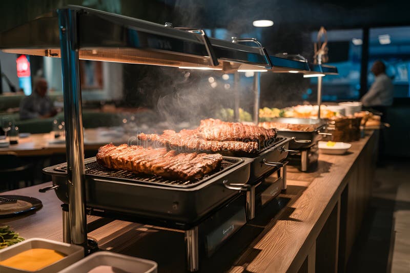 Catering Buffet with Grilled Meat in a Restaurant Setting Stock ...