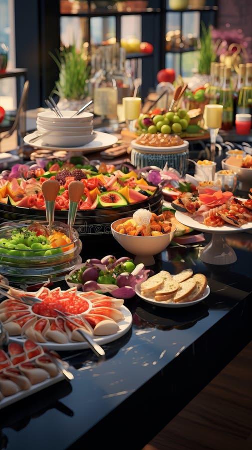 Catering Buffet in a Restaurant, Festive Catering, a Variety of Dishes ...
