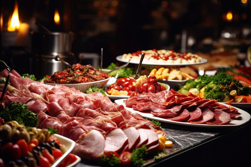 Catering Buffet in a Restaurant, Festive Catering, a Variety of Dishes ...