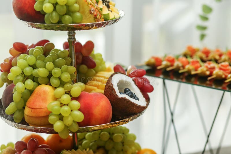 Catering Buffet Table with Set of Various Fruits and Berries. Wedding ...