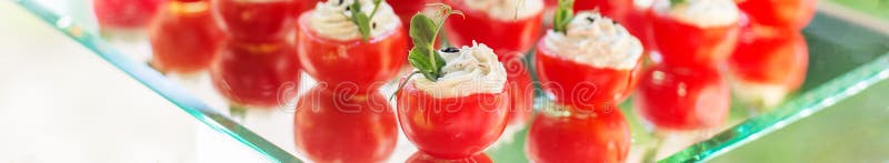 Catering Buffet Table with Snacks and Appetizers. Stuffed Cherry ...