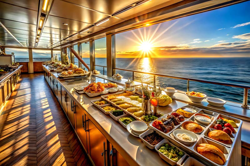 Catering on a Cruise Ship at Sunset. Luxury Restaurant Stock ...