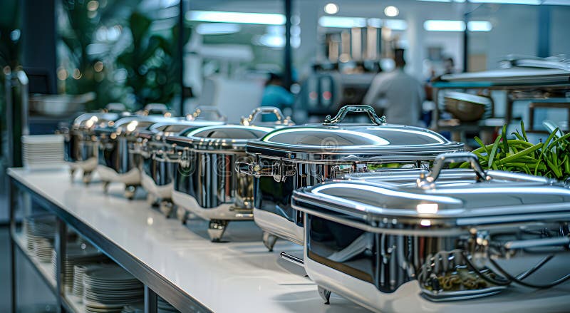 Catering Equipment and Empty Clean Buffet. Tableware and Serving ...