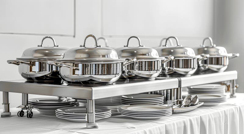 Catering Equipment Trays Setup before Event. Equipment Setup for Buffet ...