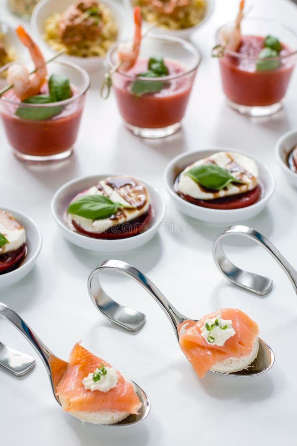 Gourmet catering food stock photo. Image of cups, edamame - 61042436