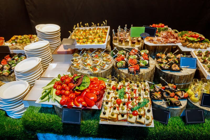 Different Snacks and Appetizers Ready for a Cocktail Party Stock Photo ...