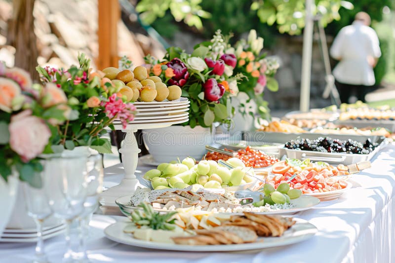 Catering Food on Table on Wedding Day Stock Illustration - Illustration ...