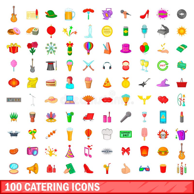 100 Catering Icons Set, Cartoon Style Stock Vector - Illustration of ...