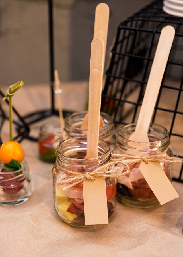 Catering in Jars with Wooden Forks Stock Image - Image of eating ...