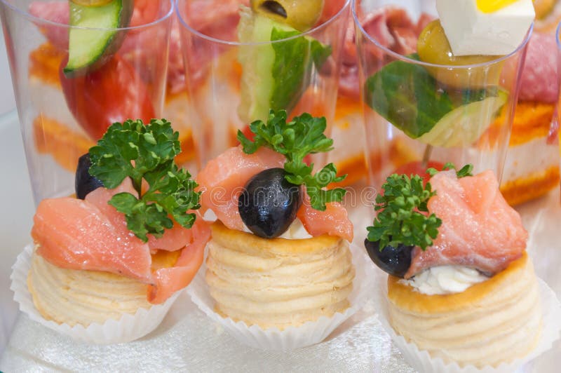 Catering. Mini Canapes Meat Fish Vegetable Snacks Stock Image - Image ...