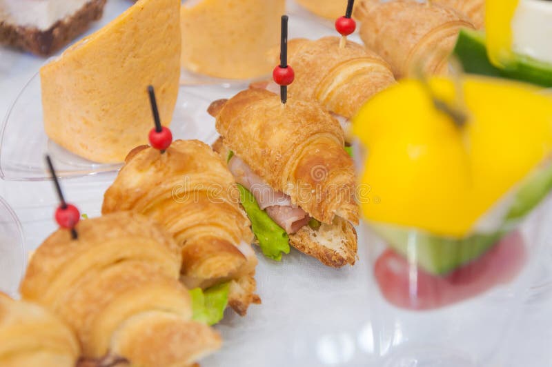 Catering. Mini Canapes Meat Fish Vegetable Snacks Stock Image - Image ...