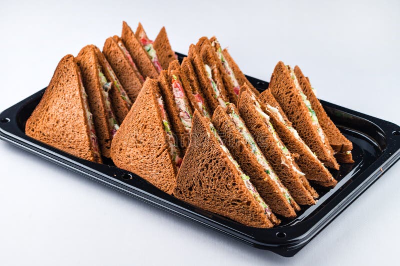 Catering Sandwiches on a Tray Isolated on White Stock Photo - Image of ...