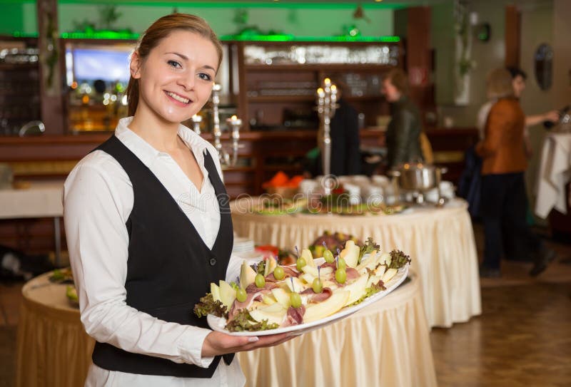 Catering Service Employee or Waitress with a Tray of Appetizers Stock ...