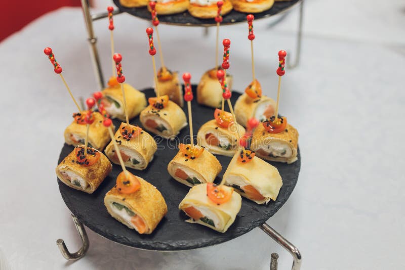 Catering Service. Restaurant Table with Food at Event. Shallow Depth of ...