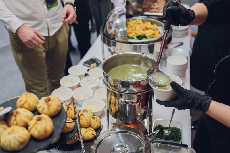 Catering Service. Restaurant Table with Food at Event. Shallow Depth of ...