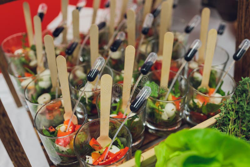 Catering Service. Restaurant Table with Food at Event. Shallow Depth of ...