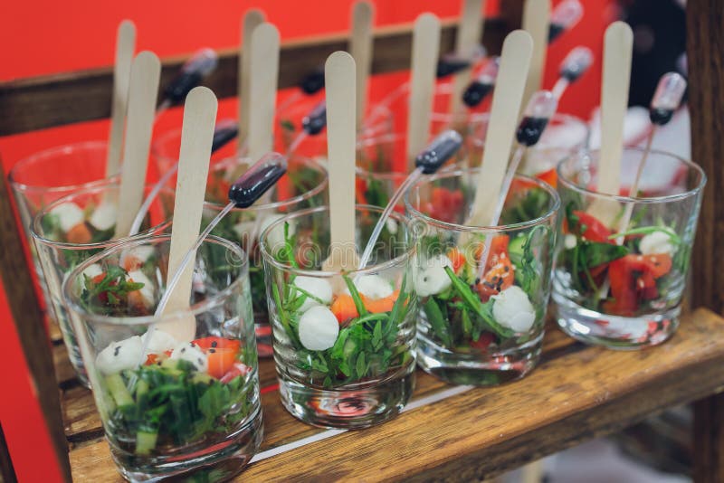 Catering Service. Restaurant Table with Food at Event. Shallow Depth of ...