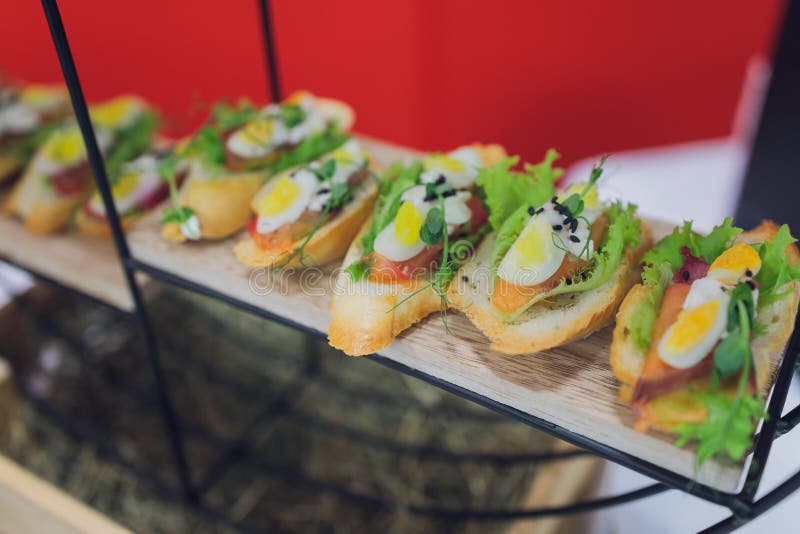 Catering Service. Restaurant Table with Food at Event. Shallow Depth of ...