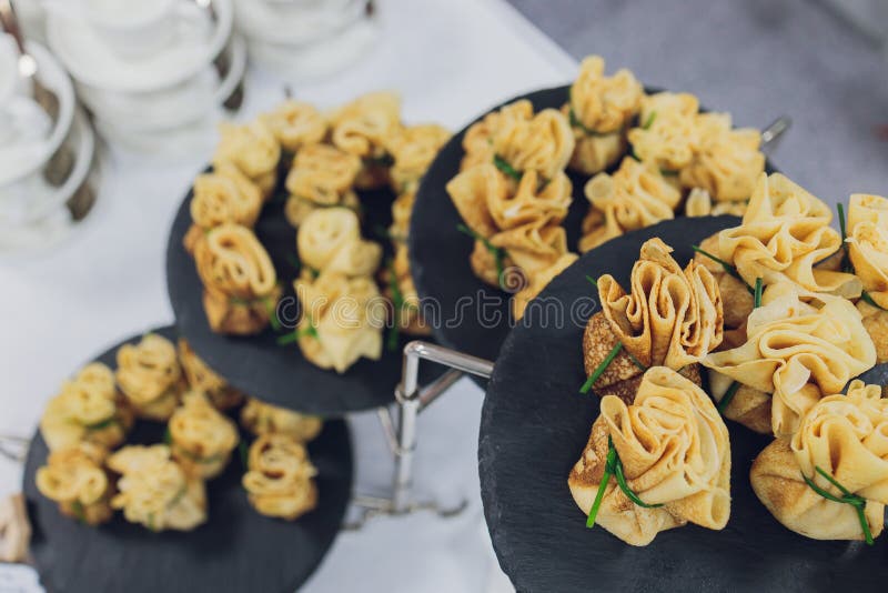 Catering Service. Restaurant Table with Food at Event. Shallow Depth of ...