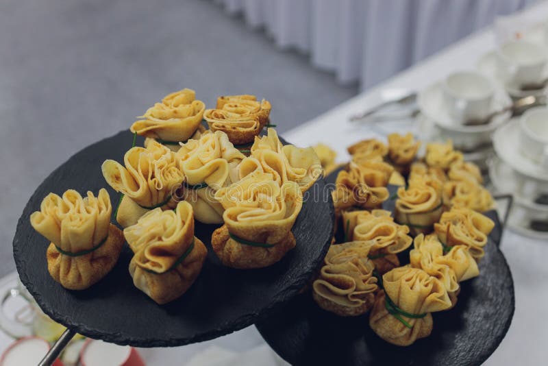 Catering Service. Restaurant Table with Food at Event. Shallow Depth of ...