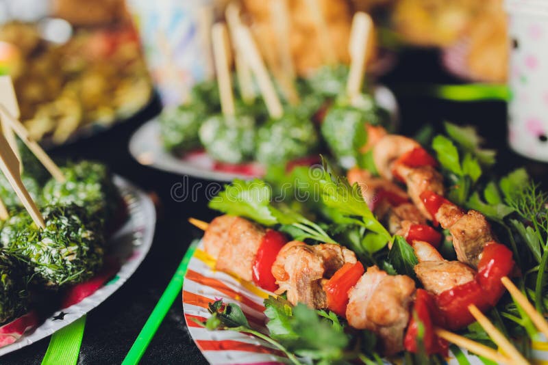Catering Services Background with Snacks on Guests Table in Restaurant ...