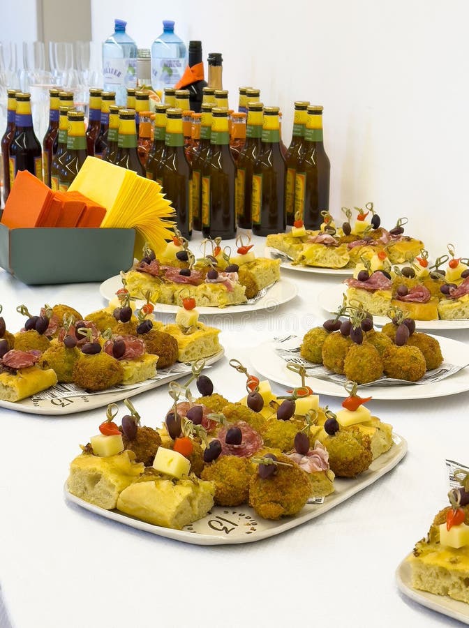 Catering Setup with Assorted Appetizers and Beverages on a Table ...