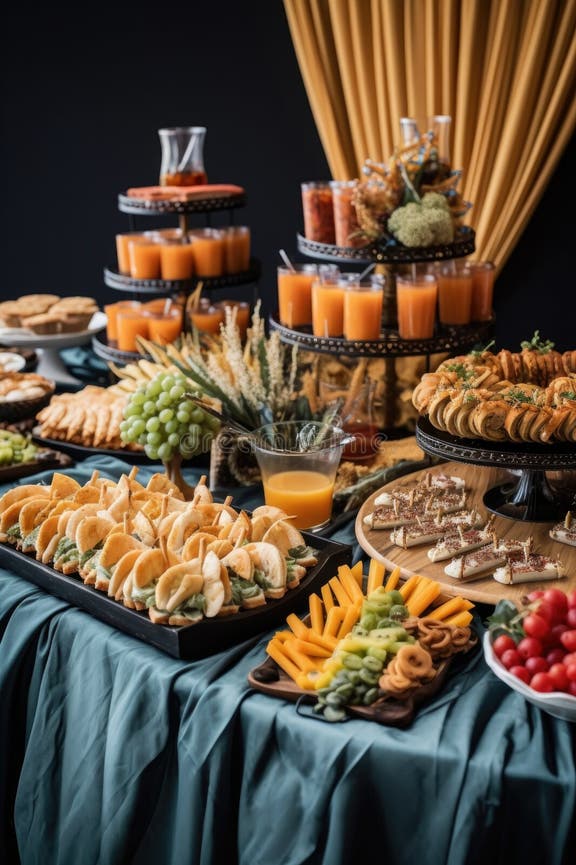 Catering Setup with Snacks and Drinks for Attendees Stock Illustration ...