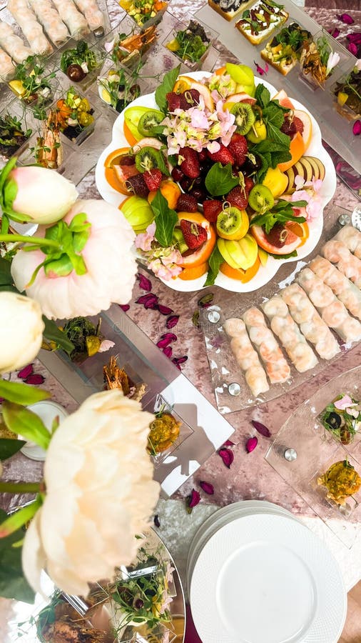 Catering Table Covered with Snacks and Various Dishes Top View Stock ...