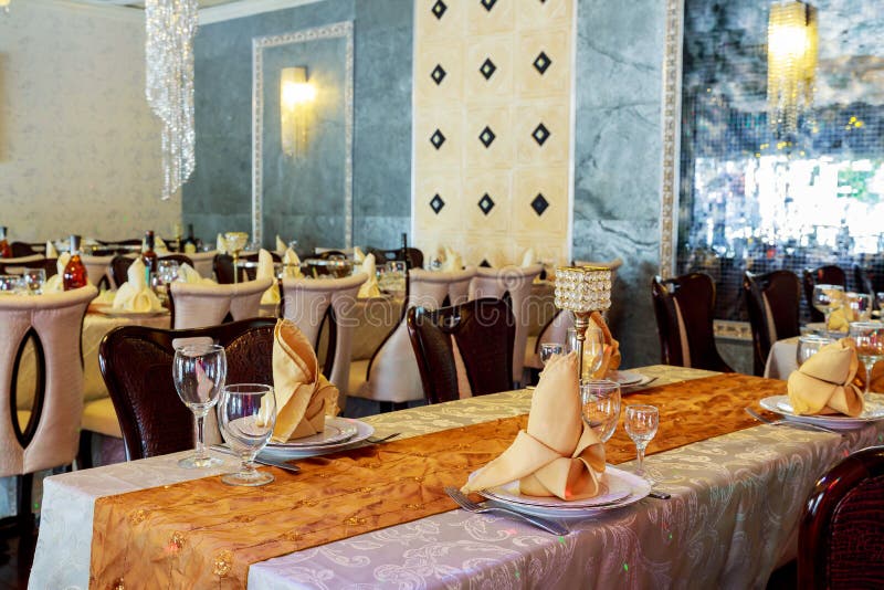 Catering Table Set Service with Dish Silverware and Stemware Glass ...