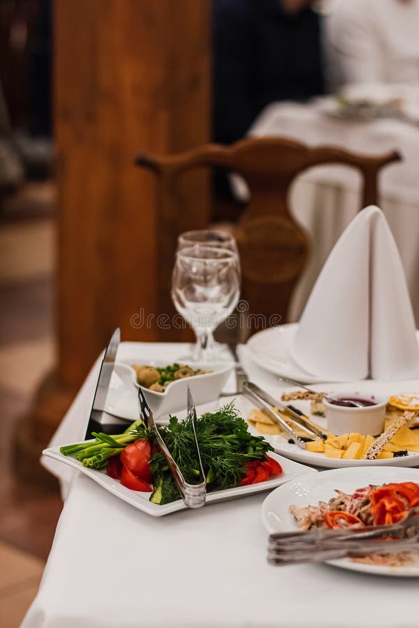 Catering Table Set Service at Restaurant before Party Stock Image ...