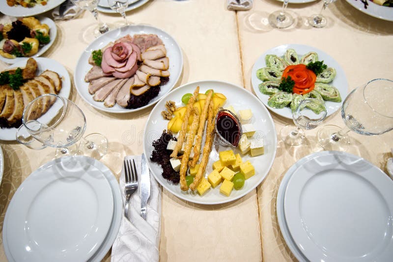 Catering Table Set Service with Silverware Stock Image - Image of ...