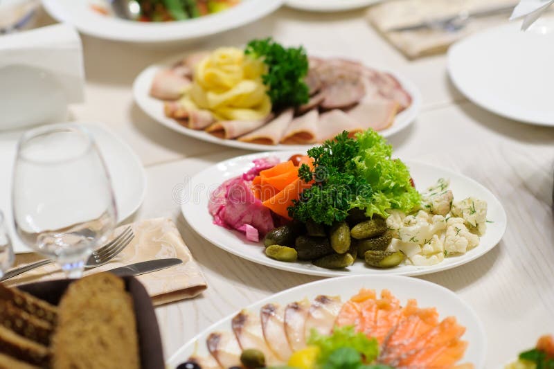 Catering Table Set Service with Silverware Stock Image - Image of meal ...
