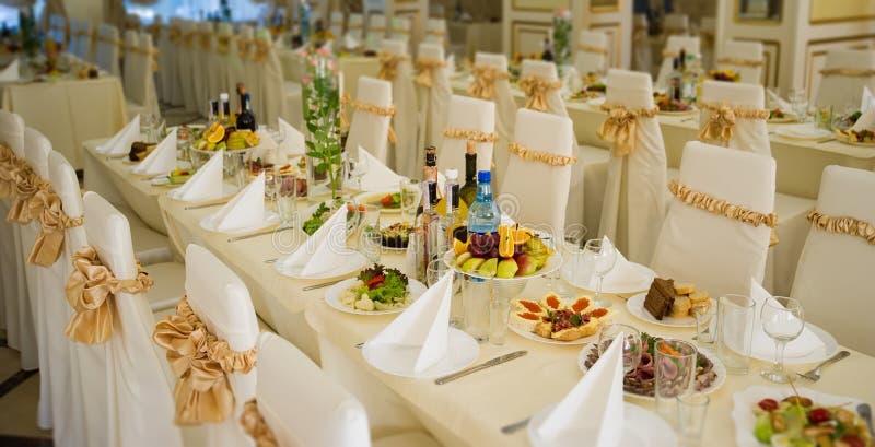 Catering Table Set Service with Silverware Stock Photo - Image of ...