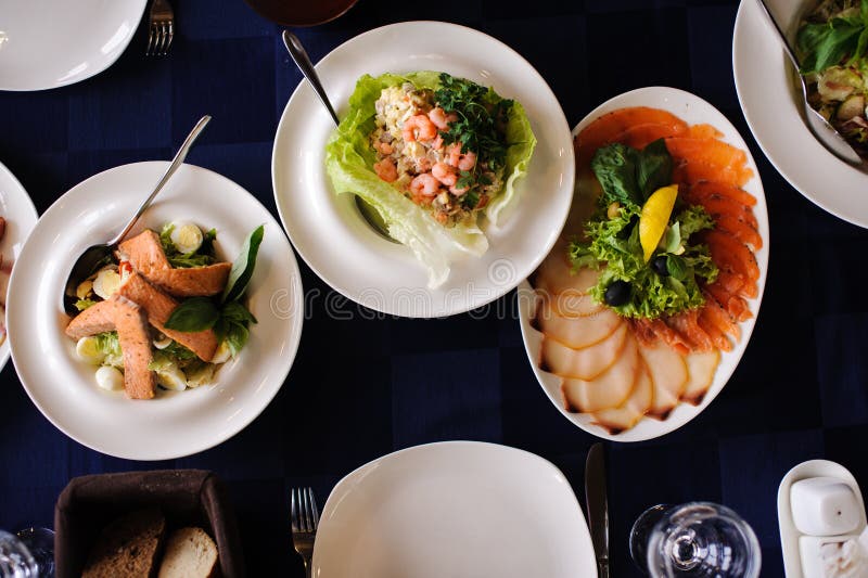 Catering Table Set Service with Silverware Stock Image - Image of ...