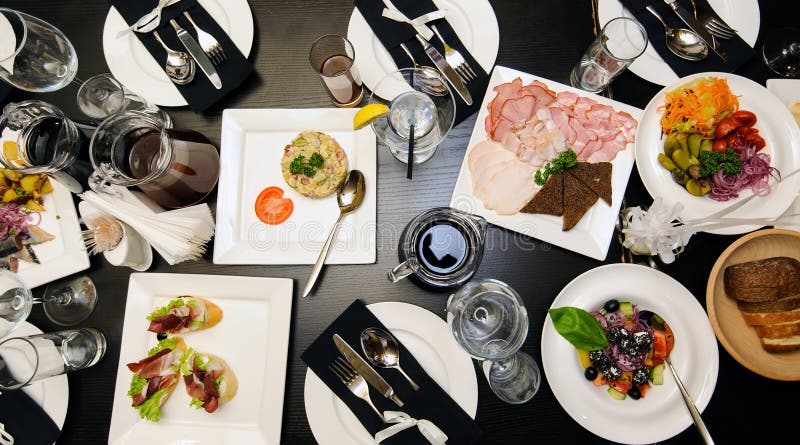 Catering Table Set Service with Silverware Stock Image - Image of drink ...