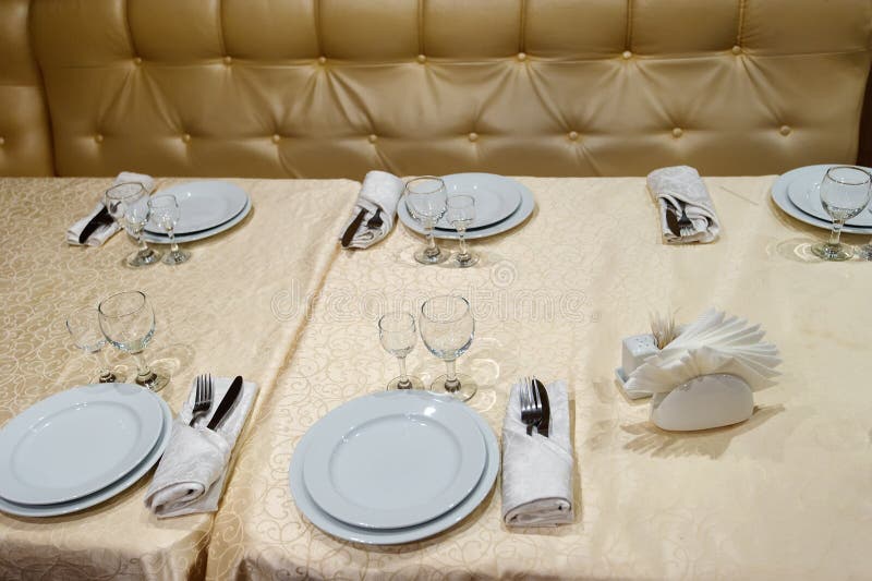 Catering Table Set Service with Silverware Stock Photo - Image of ...