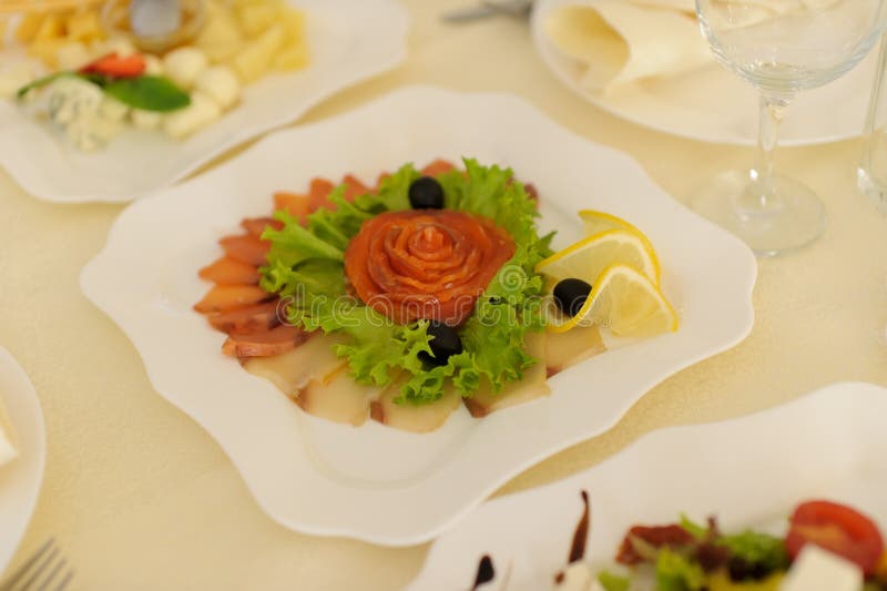 Catering Table Set Service with Silverware Stock Photo - Image of food ...