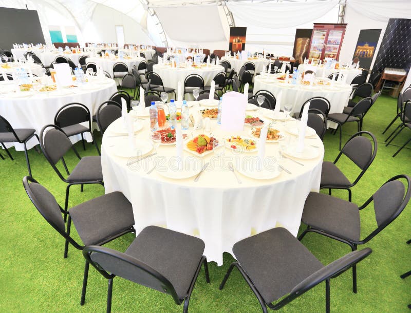 Catering Table Set Service with Silverware Stock Image - Image of ...