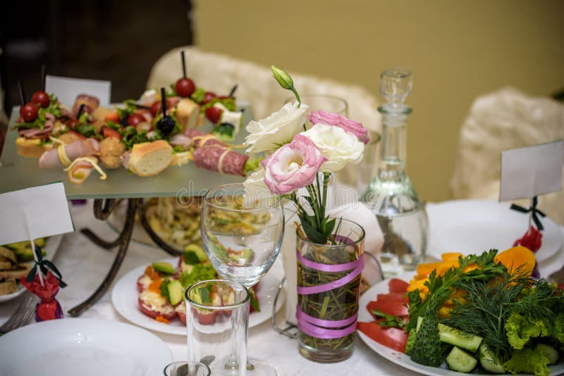 Catering Table Set Service with Silverware and Glass Stemware at ...