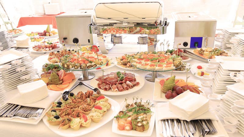 Catering Table Set Service with Silverware and Glass Stock Photo ...